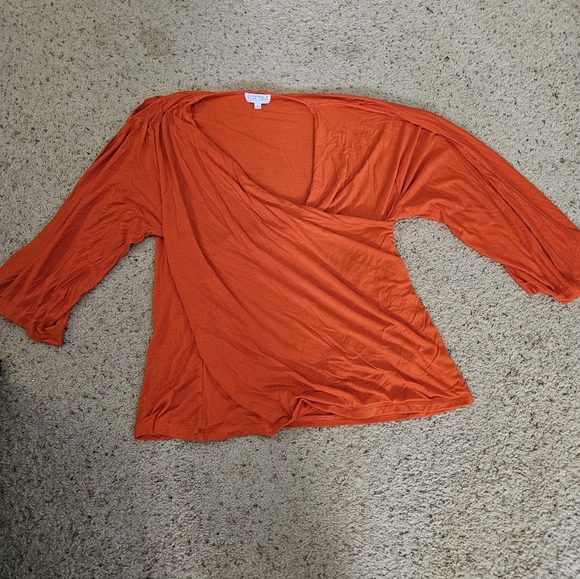 Joseph A | Tops | Joseph A Orange 34 Sleeve Top With Sleeve Slits And ...